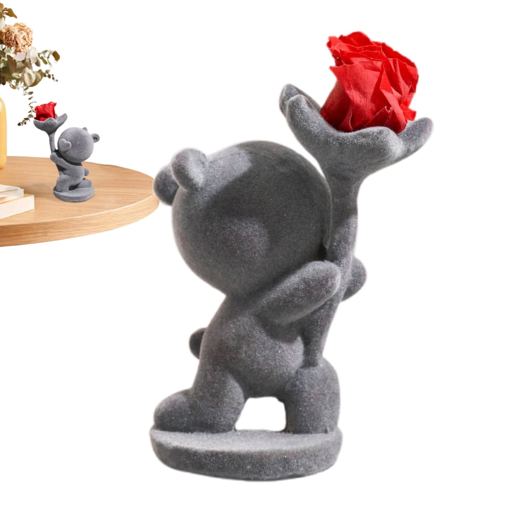 FEBUD Bear Figurine Forever Flower Bear Figurine Decorative Animal Art ...
