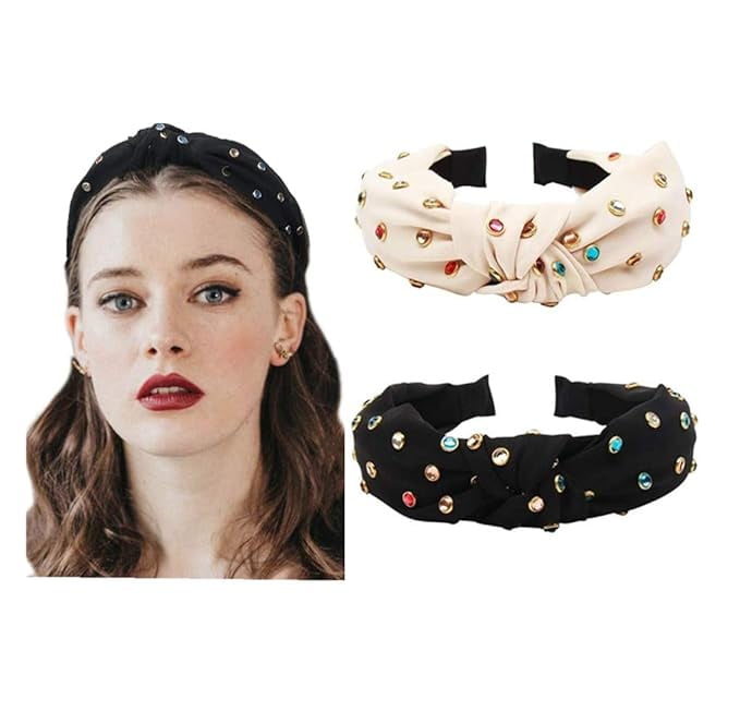 Fedans Knot Headbands For Women Knotted Pearl Colorful Rhinestone