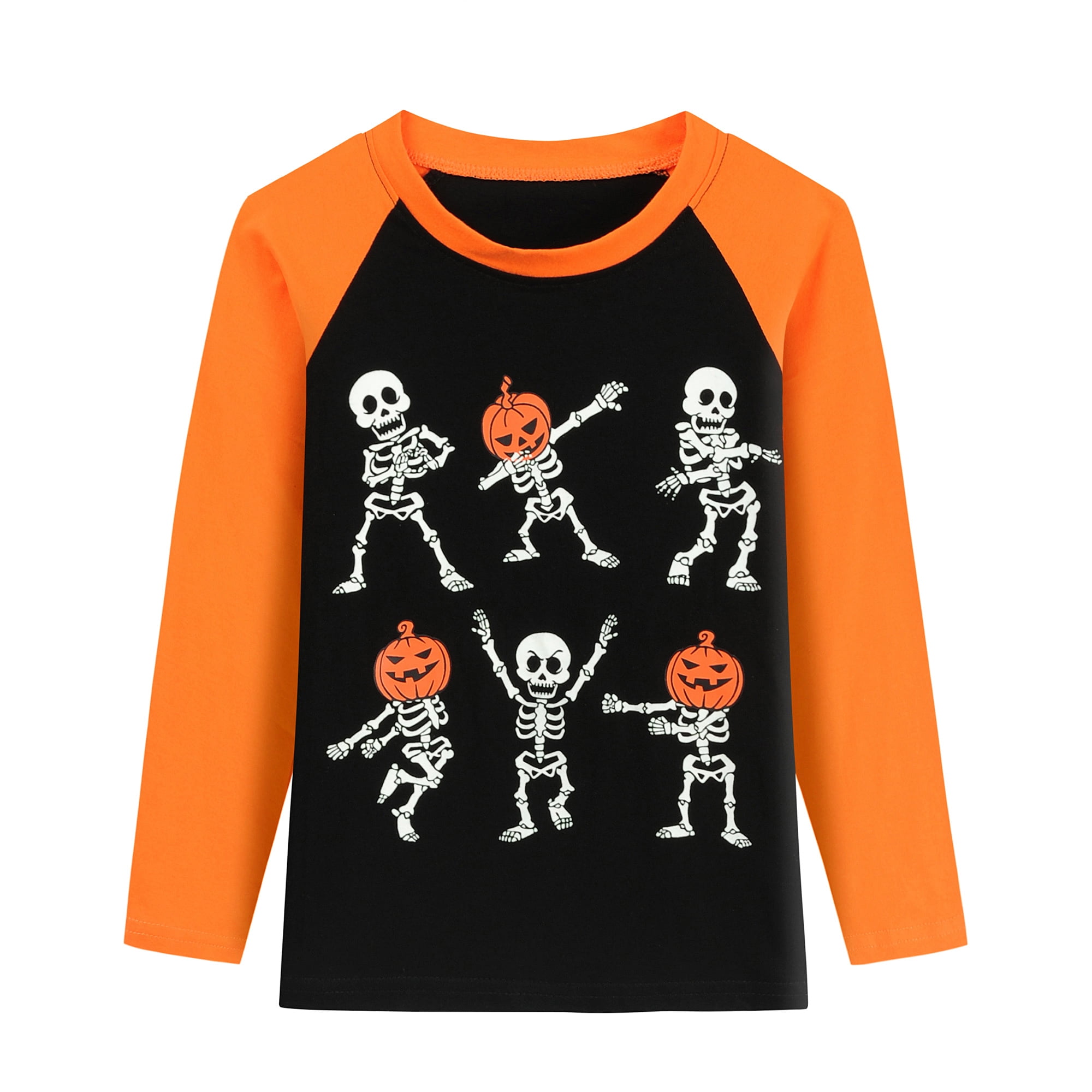 FEDPOP Boys Halloween Shirts Kids Glow in the Dark Skeleton Graphic ...