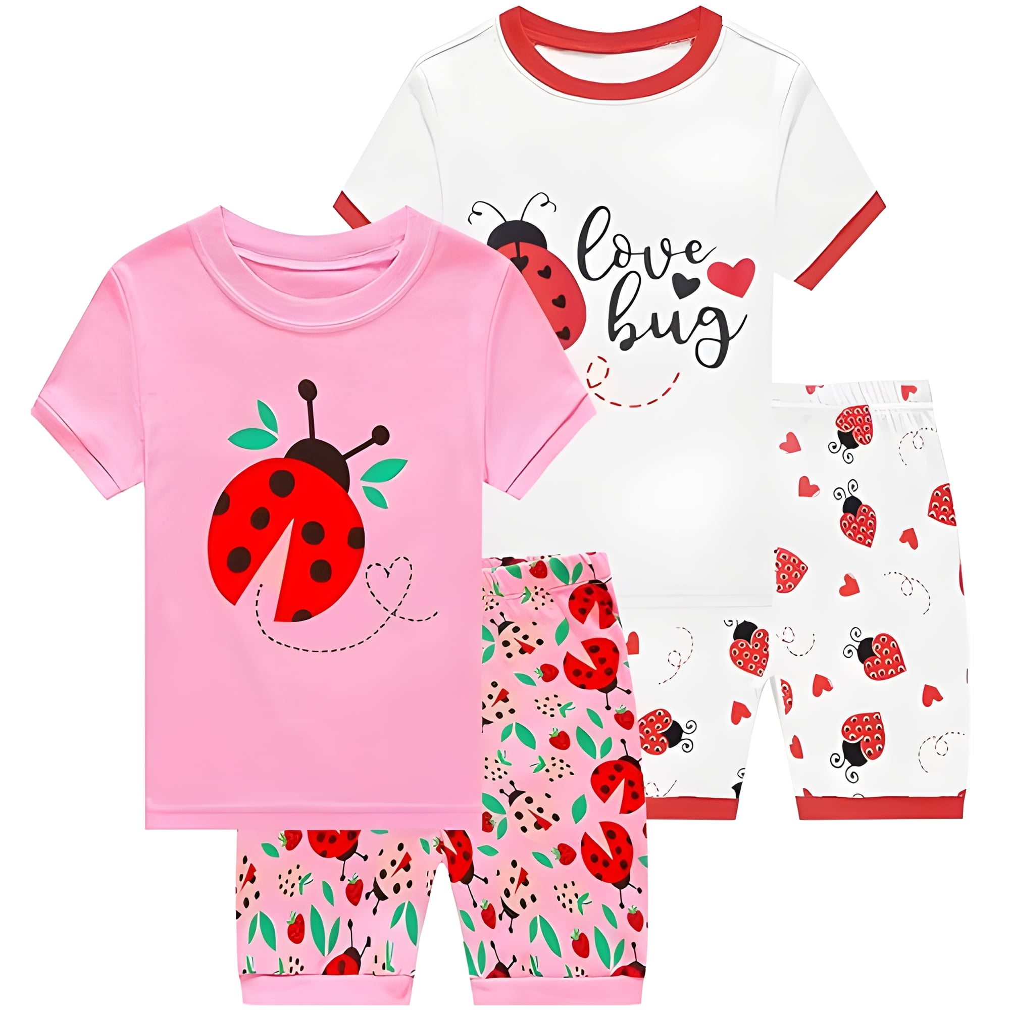 FEDPOP Girls Pajamas Sets Ladybug Summer Short Pjs Sleepwear Cotton ...