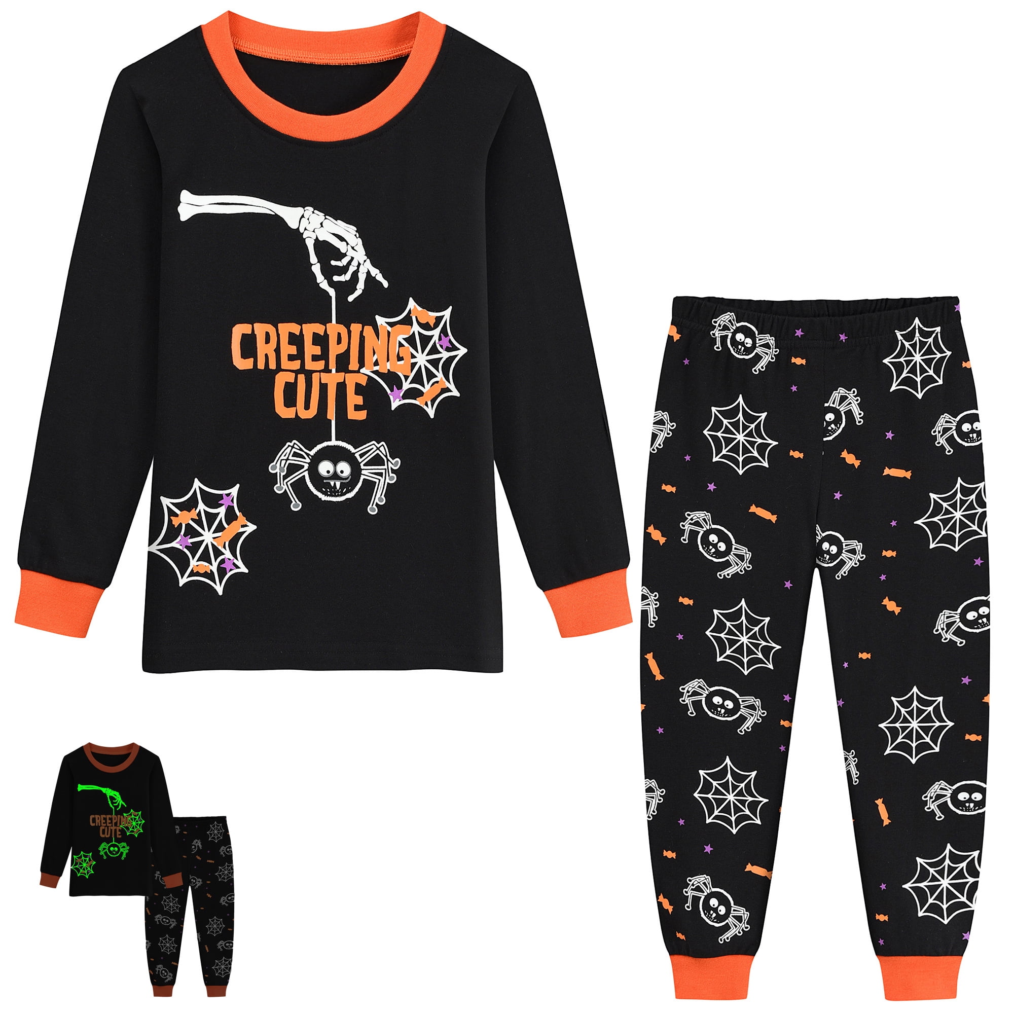 FEDPOP Halloween Skeleton Pajamas Kids Glow in the Dark Cotton ...