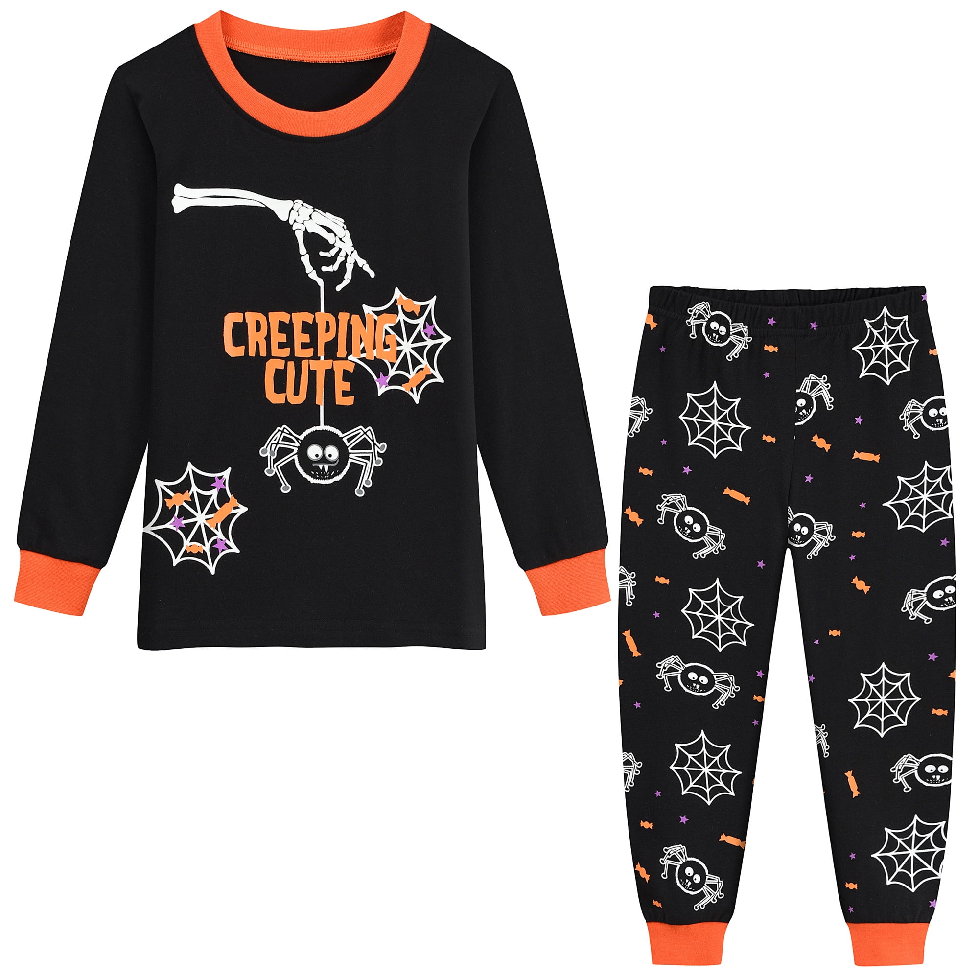 FEDPOP Halloween Skeleton Pajamas Kids Glow in the Dark Cotton ...