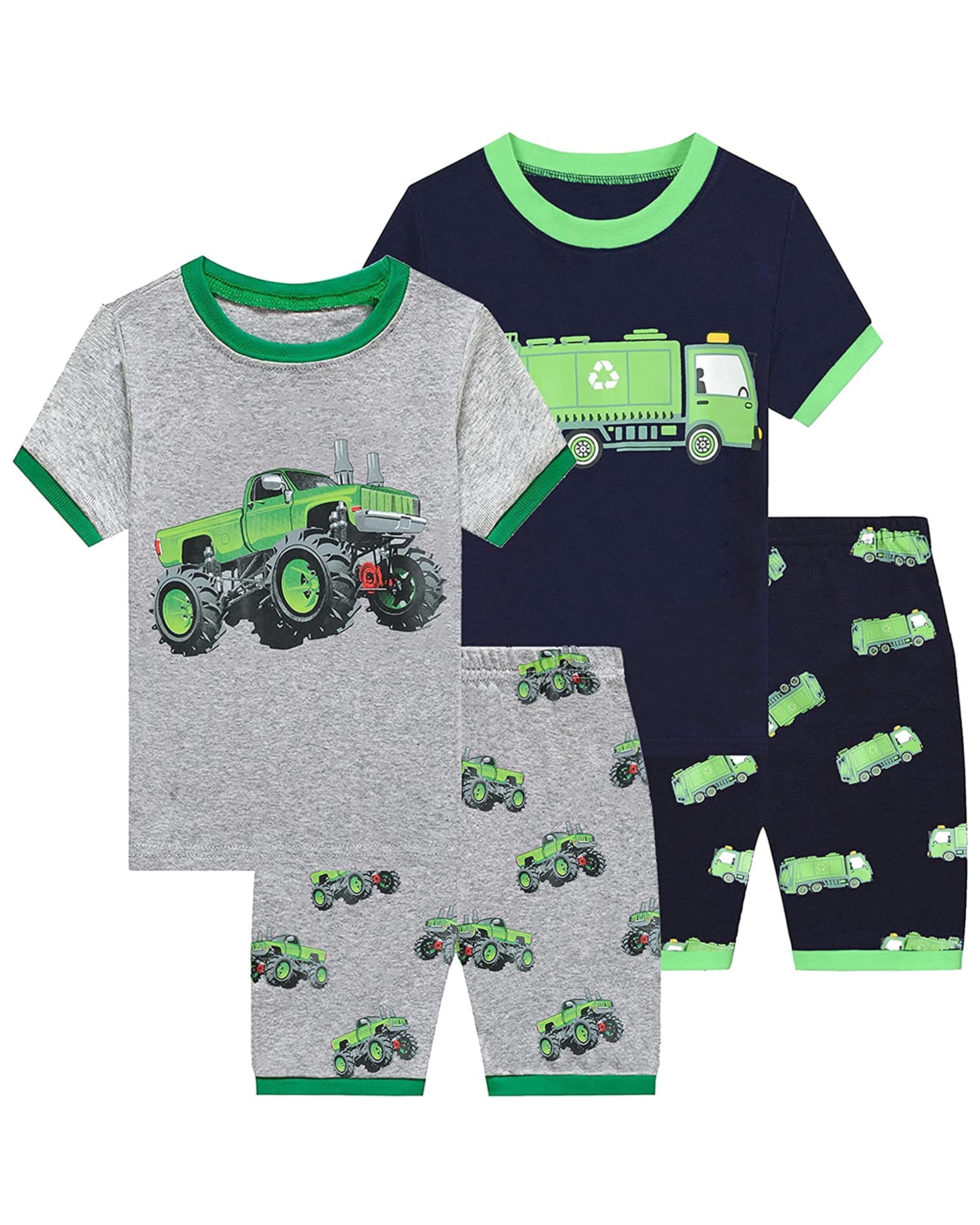 FEDPOP Toddler Boys Summer Pajamas, Truck Print, 100% Cotton, 2 Piece ...