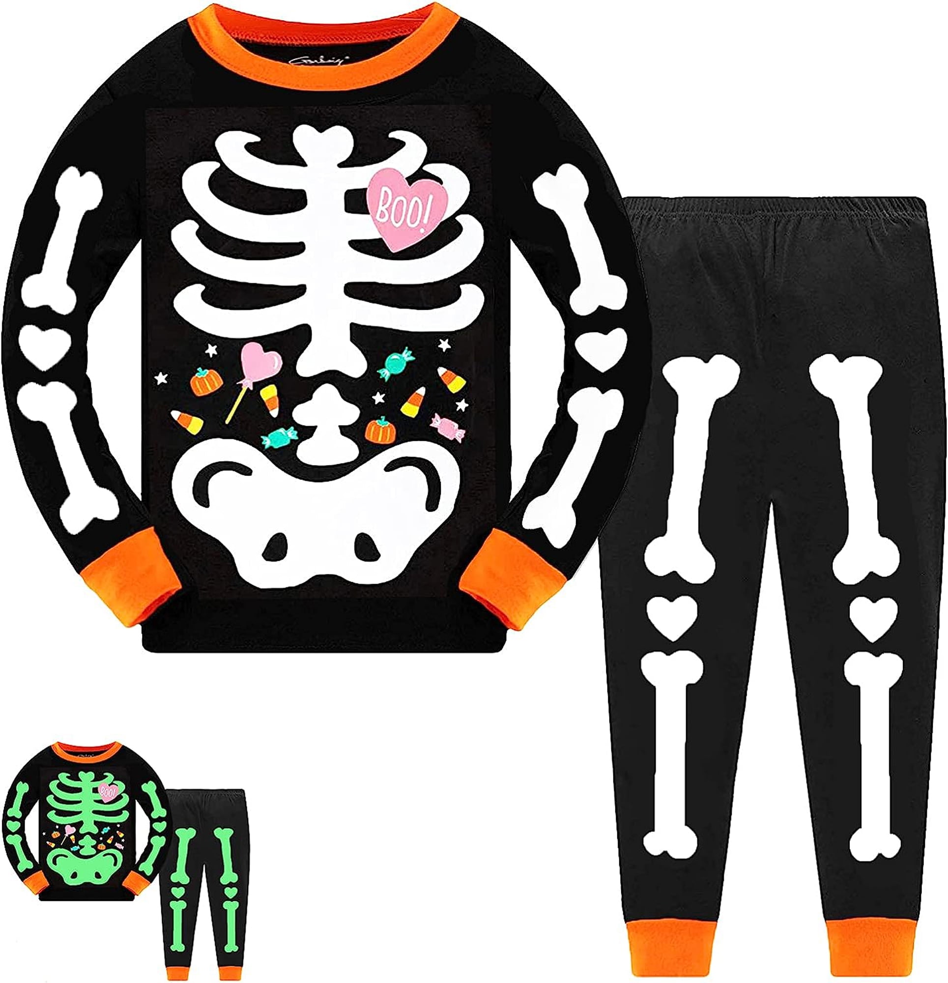Little Hand Toddler Boys Glowing Skeleton Pajamas, Kids Halloween Ghost ...