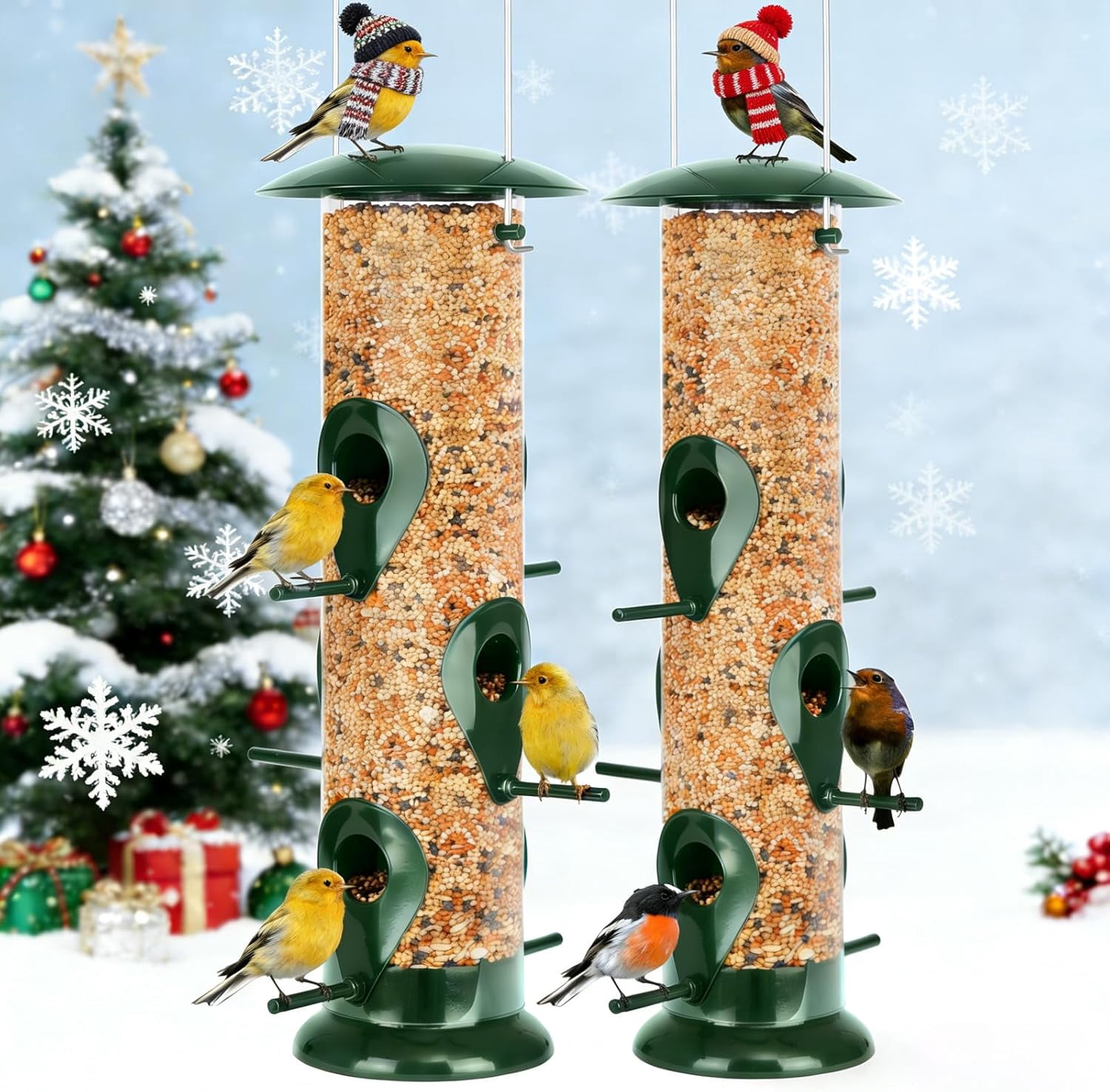 FEED GARDEN Metal Tube Bird Feeders for Outdoors Hanging, 6-Port Bird ...