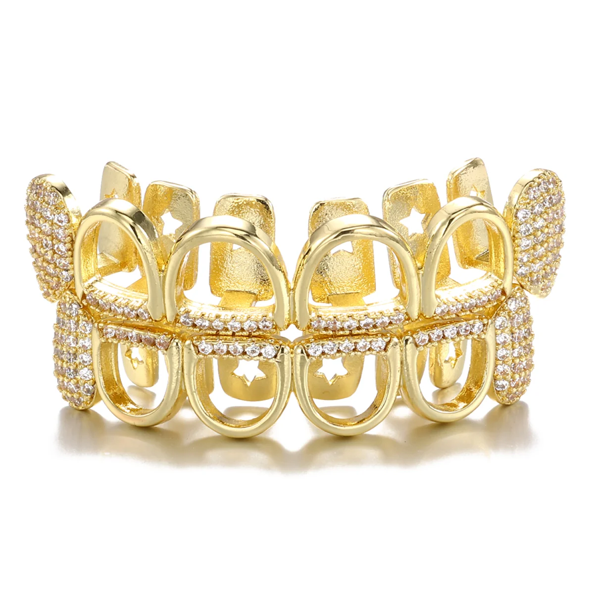 FEEL STYLE Adult Hollow Teeth Grillz Set for Unisex Gold-Plated Copper ...