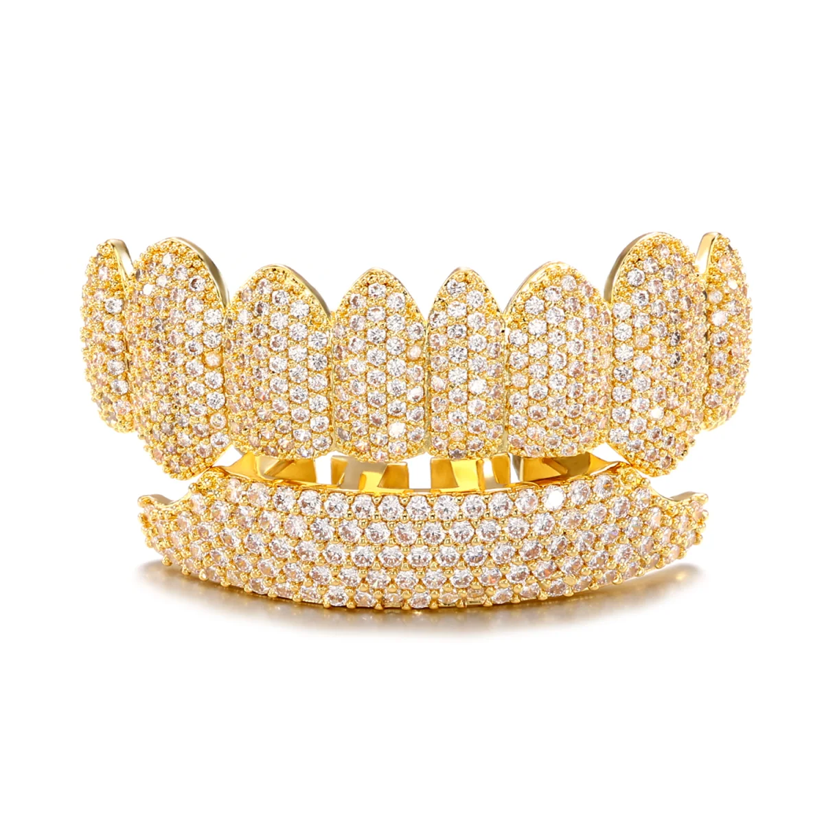 FEEL STYLE Bling Cubic Zircon Teeth Grillz for Unisex Gold-Plated ...