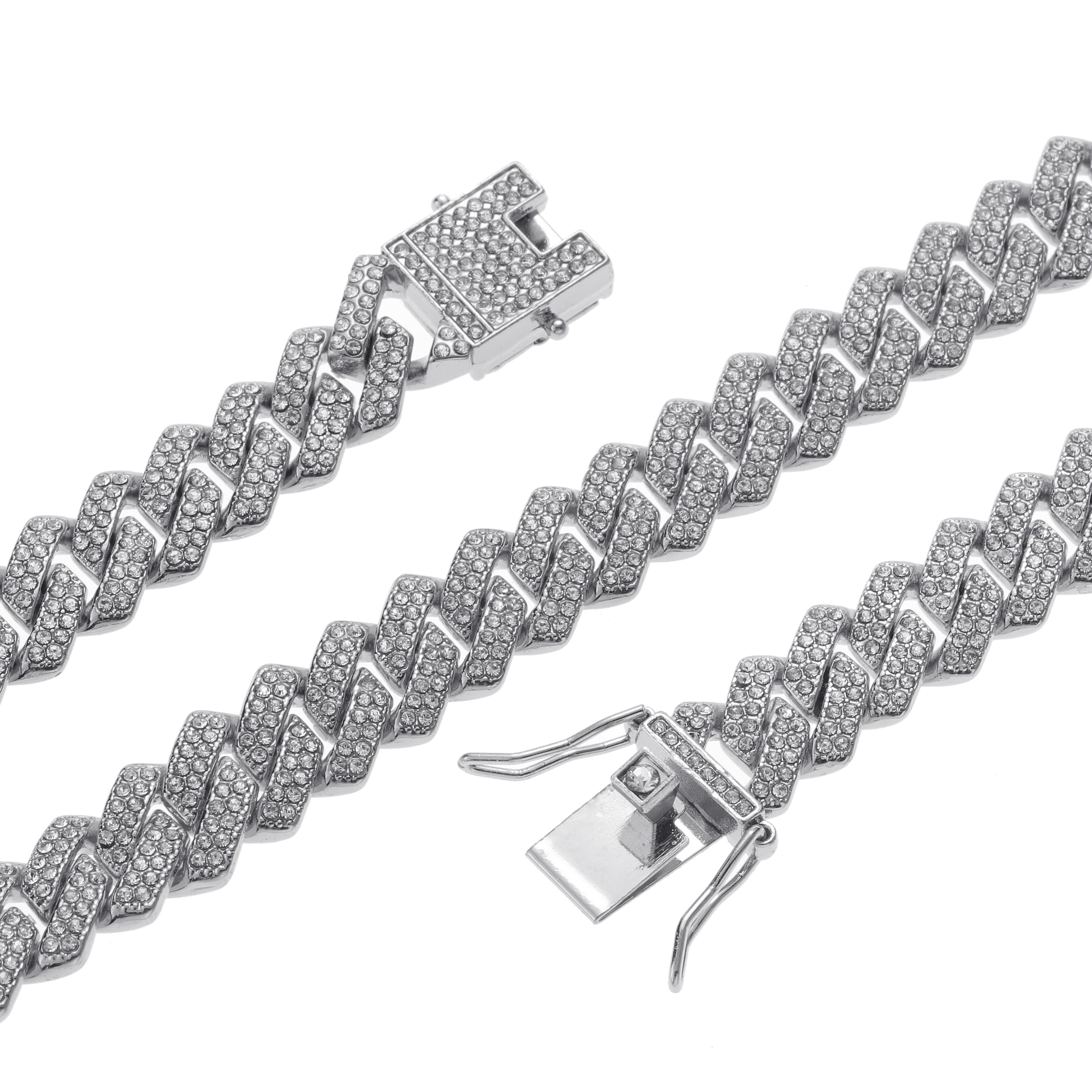FEEL STYLE Cuban Link Chain Silver Bling Miami Cuban Necklace Diamond ...