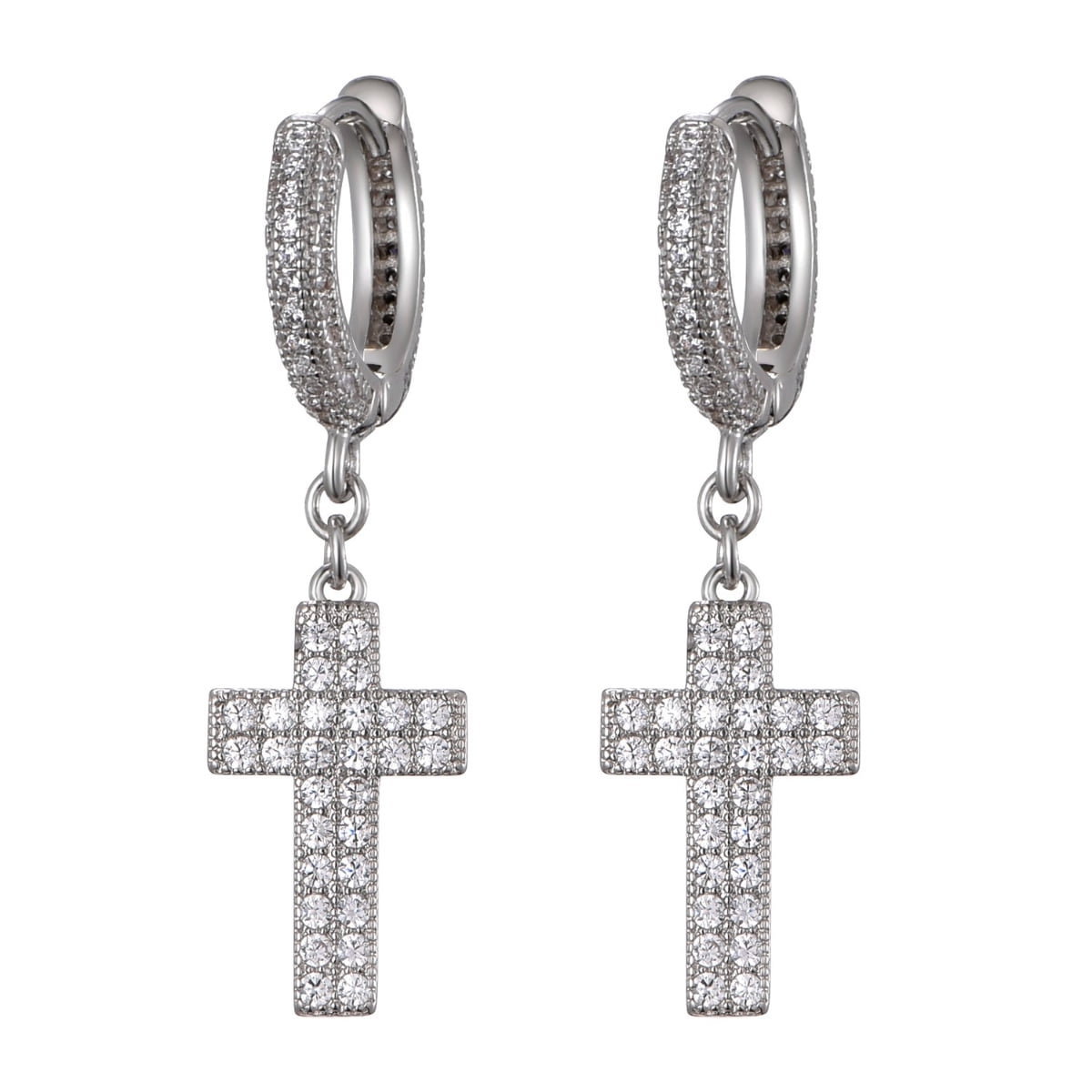 FEEL STYLE Male 14K Silver Plated Brass Zircon Cross Hoop Earrings ...