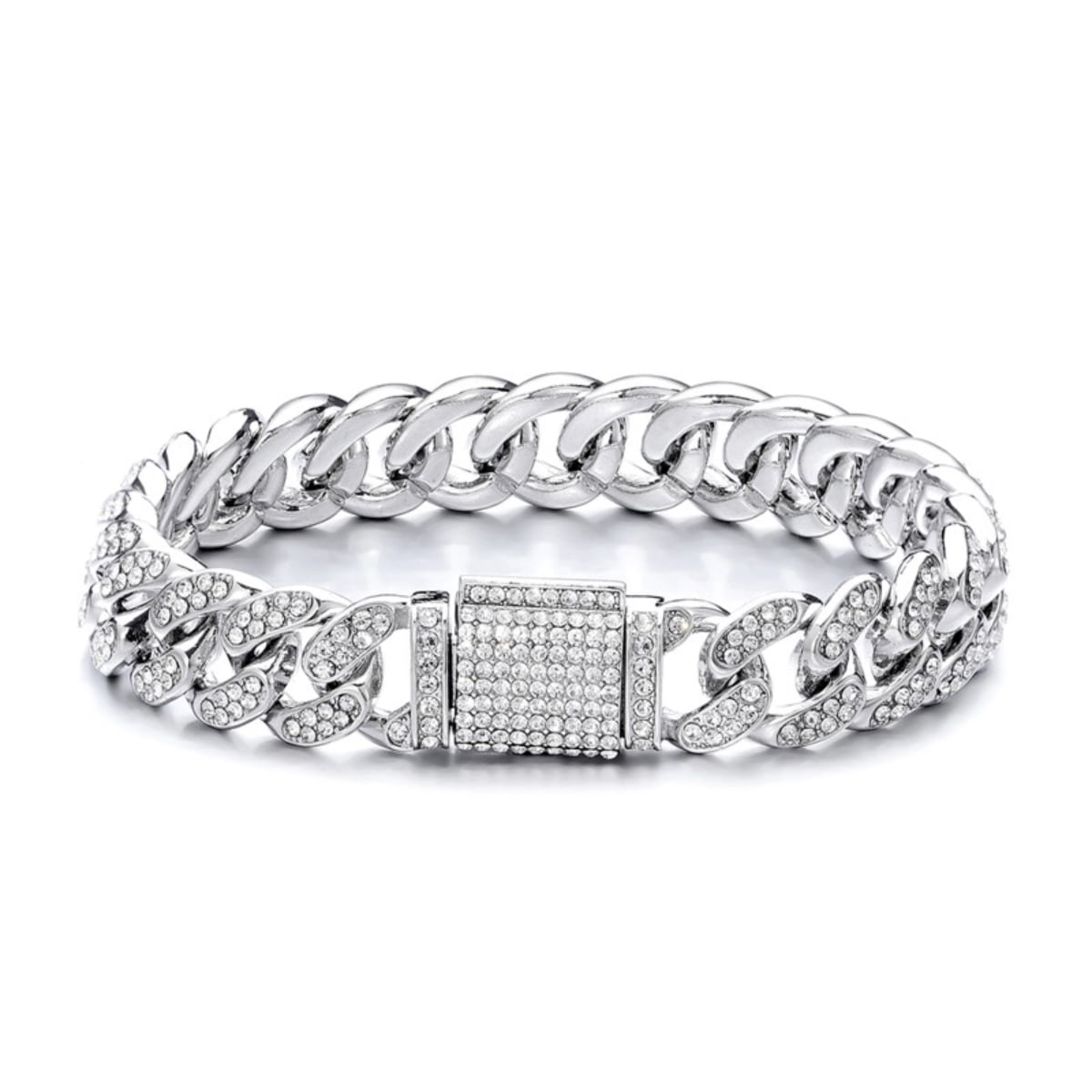 FEEL STYLE Male 5A Zircon Silver Plated Cuban Chain Bracelet for Men ...