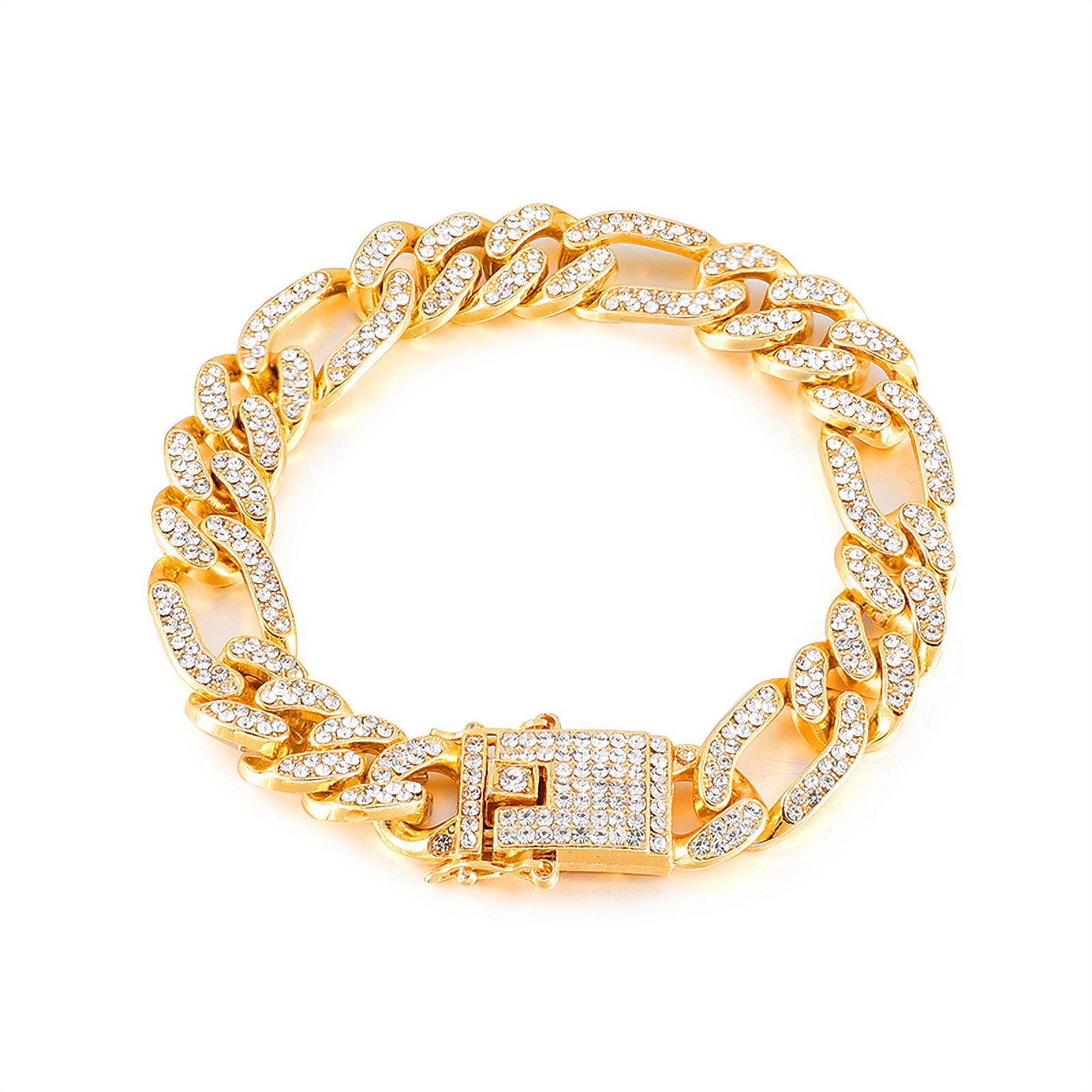 FEEL STYLE Male Icy Bling Cuban Chain Bracelet for Men Women Hip Hop ...