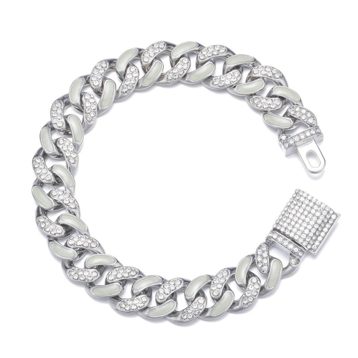 FEEL STYLE Male Zircon Fluorescence Cuban Chain Bracelet for Men Women ...