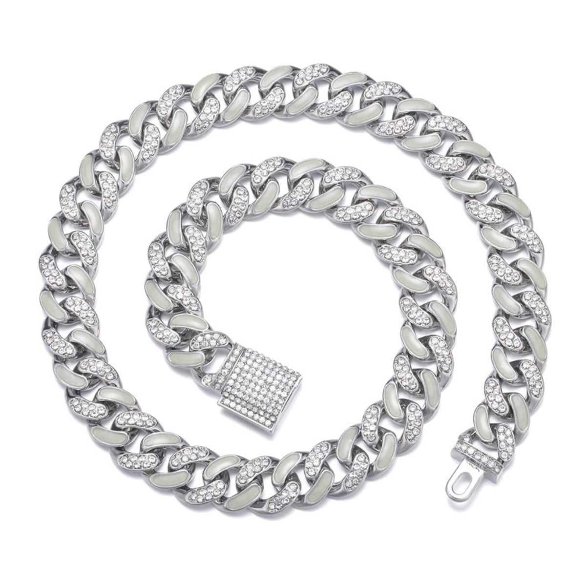 FEEL STYLE Male Zircon Fluorescence Cuban Chain Necklace for Men Women ...