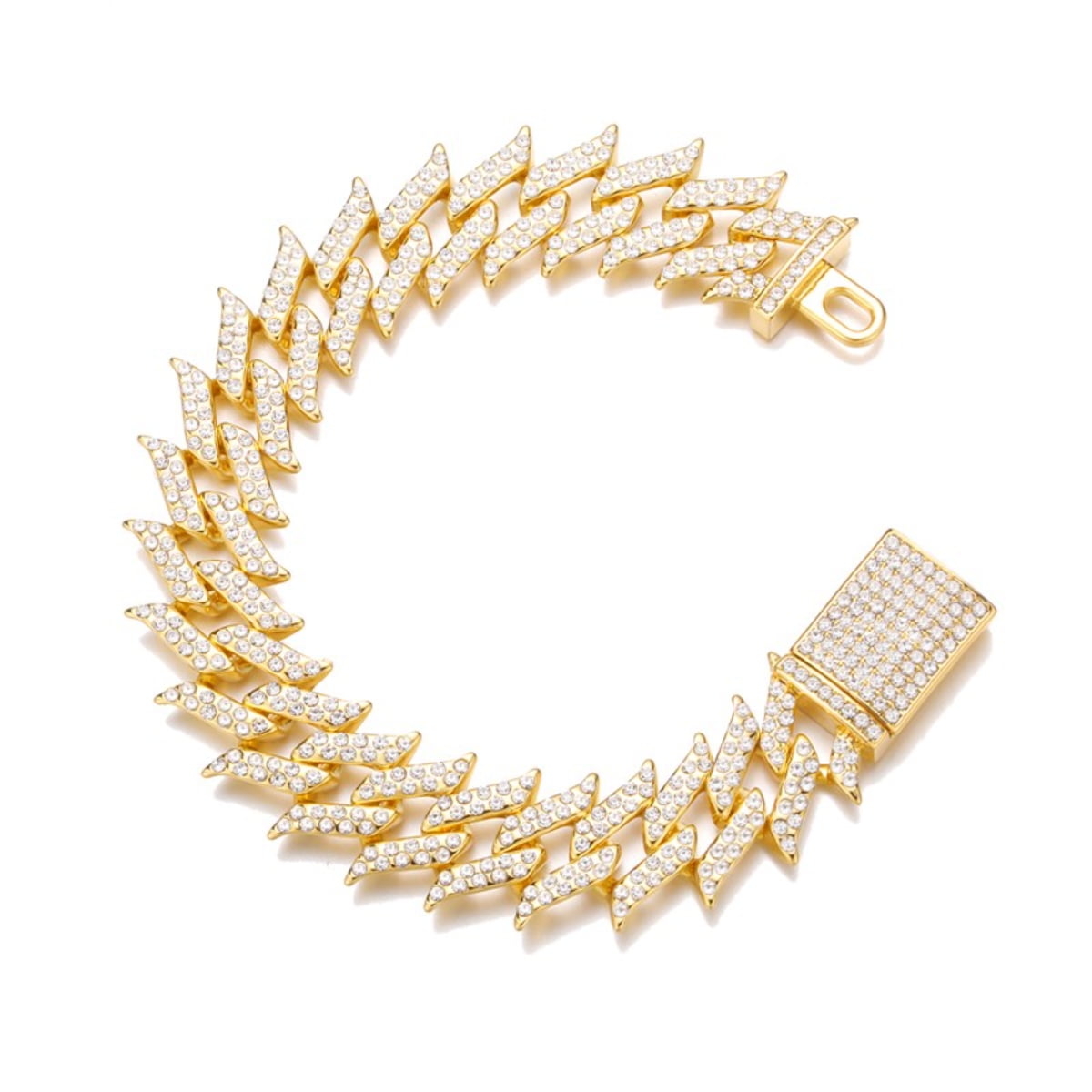 FEEL STYLE Male Zircon Gold Plated Spike Cuban Chain Bracelet for Men ...