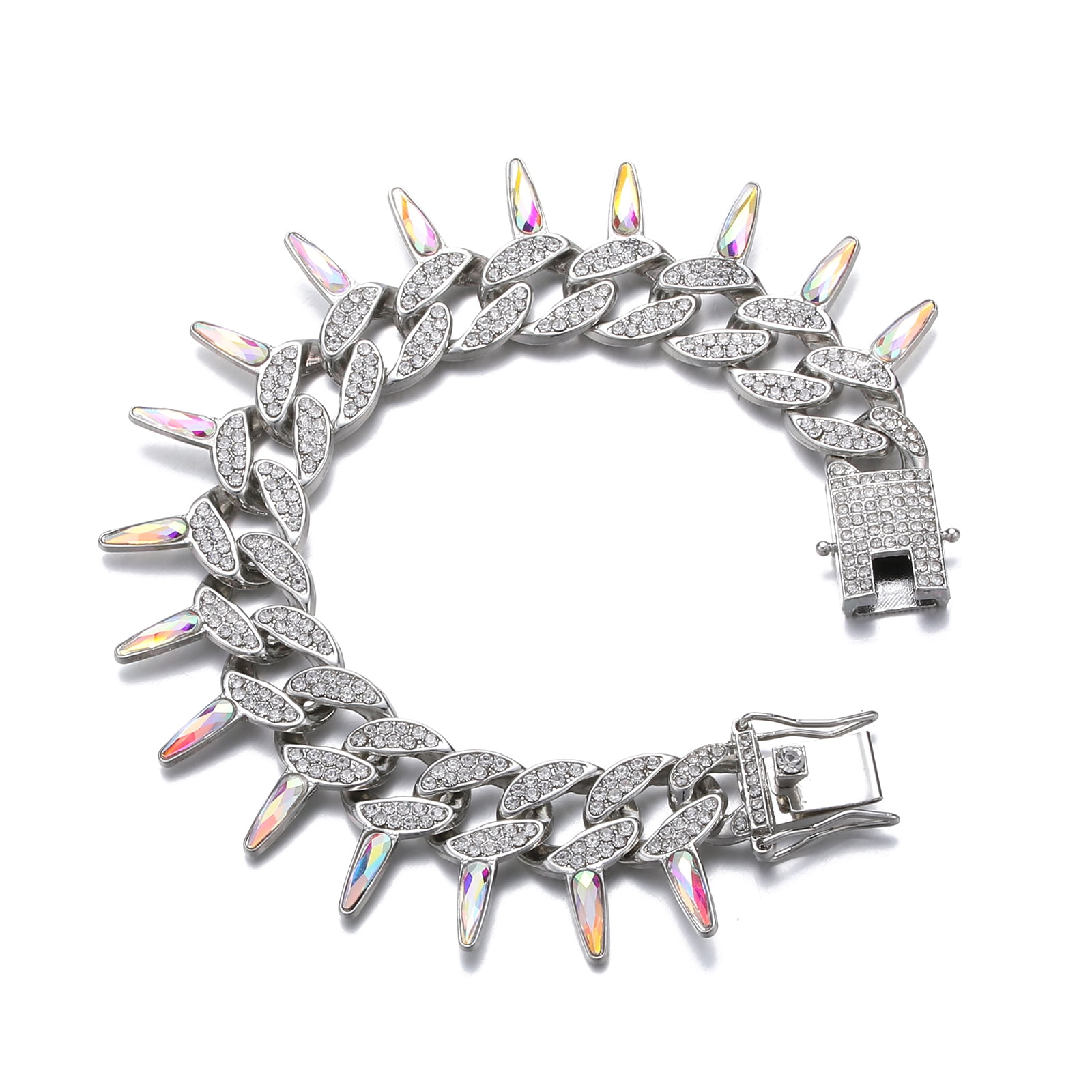 FEEL STYLE Male Zircon Punk Dazzle Spike Cuban Chain Necklace for Men ...