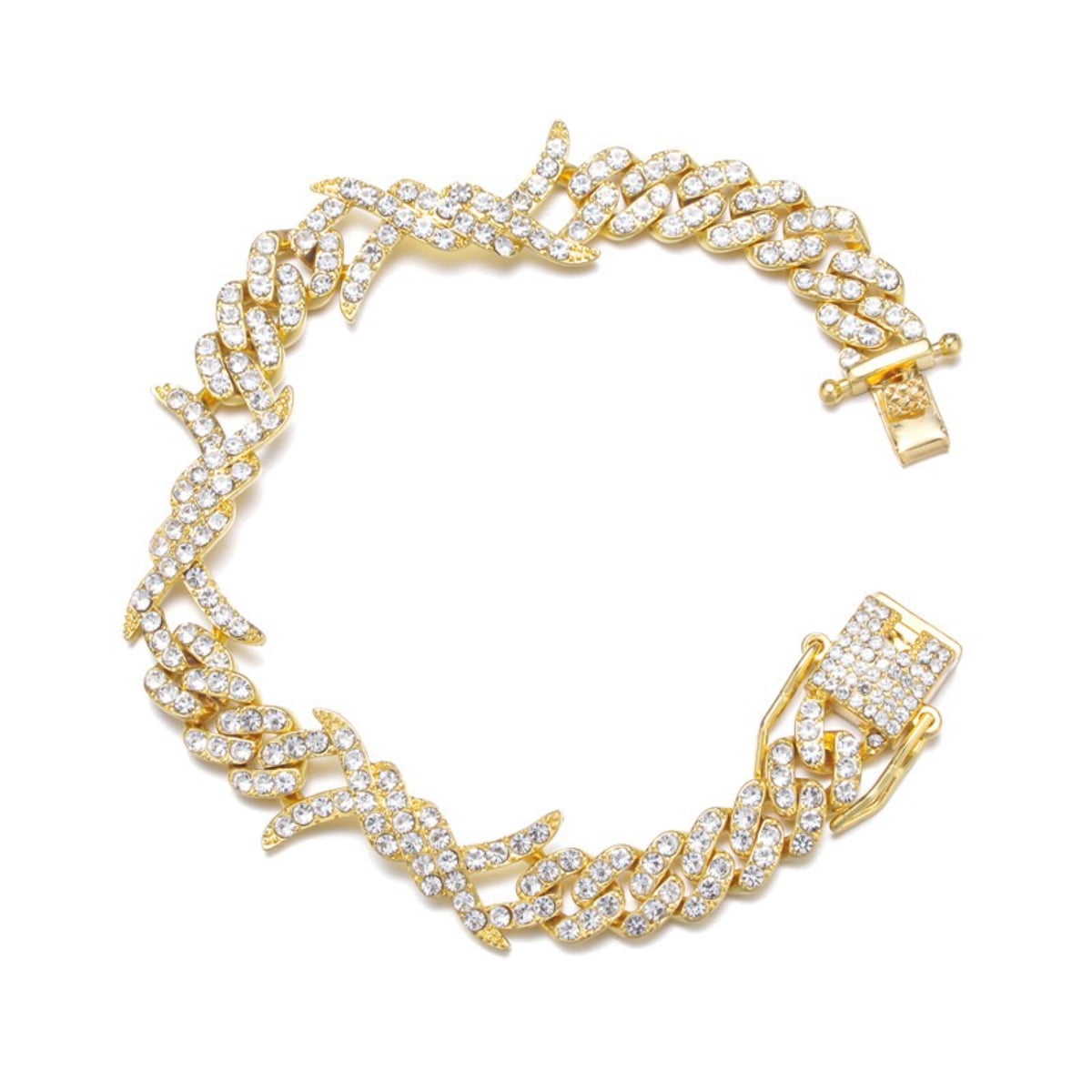 FEEL STYLE Male Zircon Rock Thorns Cuban Chain Bracelet for Men Women ...