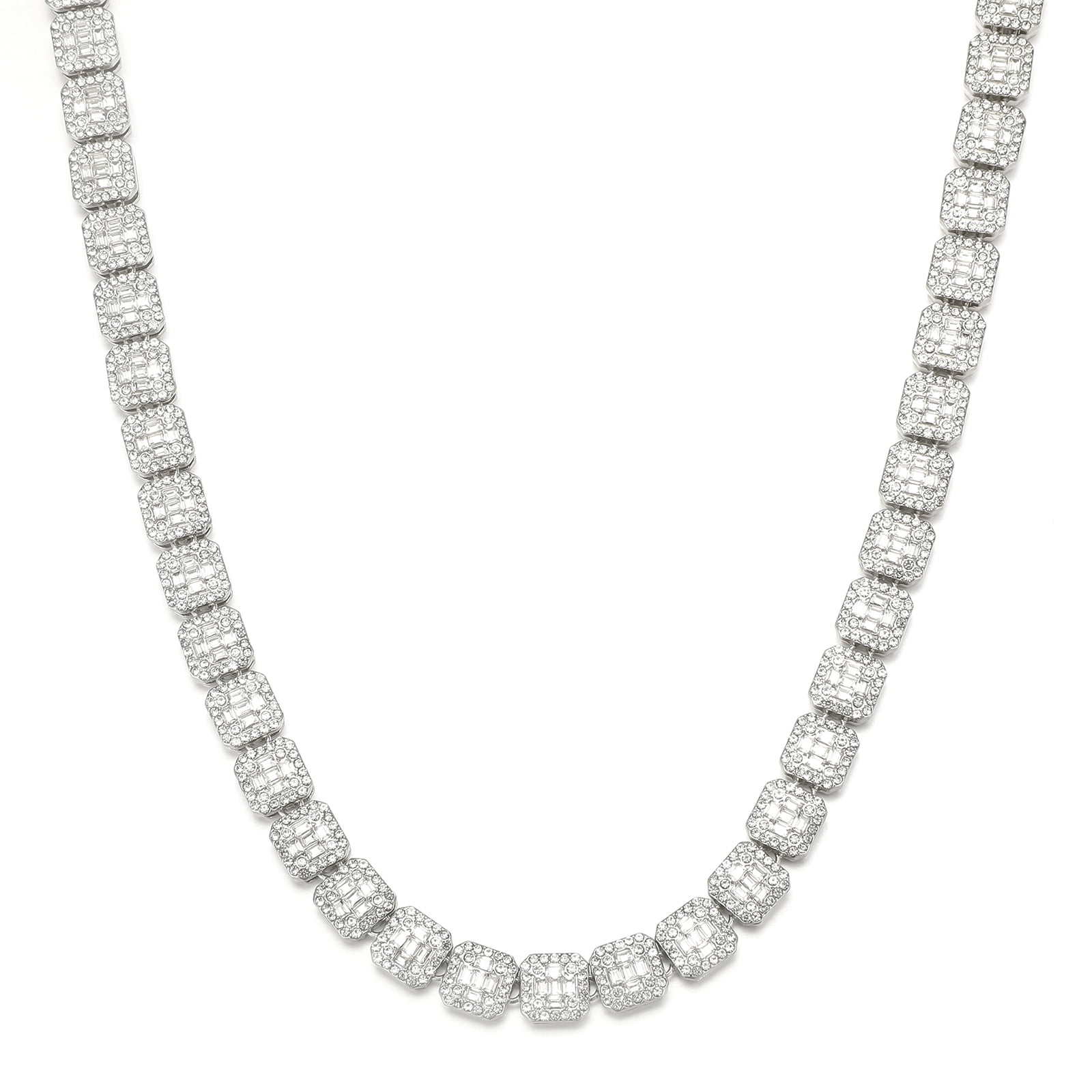 FEEL STYLE Male Zircon Silver Plated Square Tennis Chain Necklace for ...