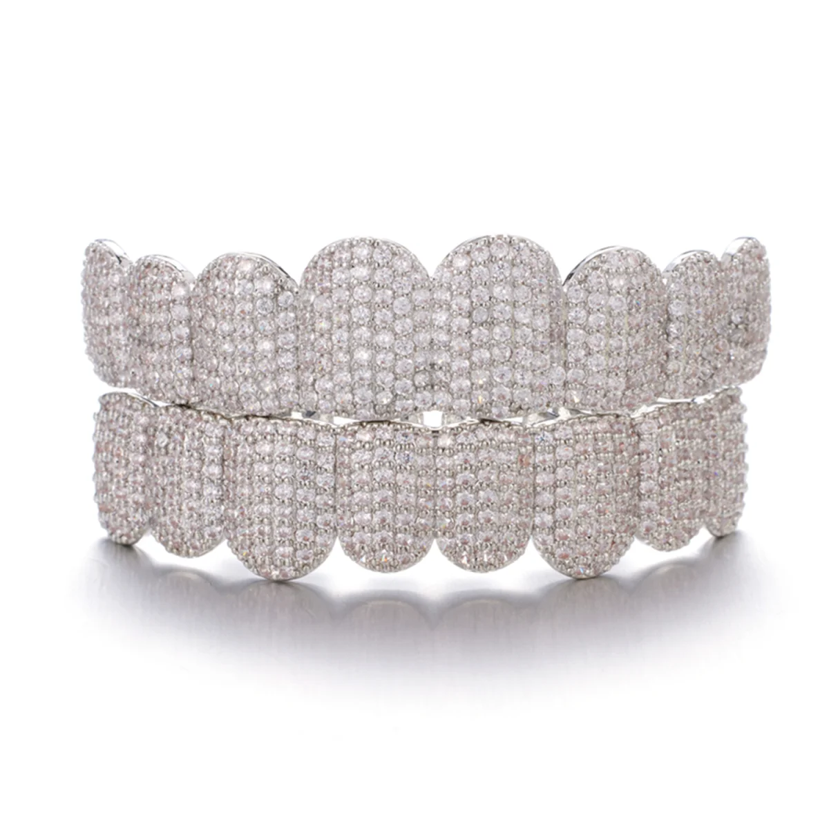 FEEL STYLE Silver Plated Bling Cubic Zircon Teeth Grillz Set For Adult ...