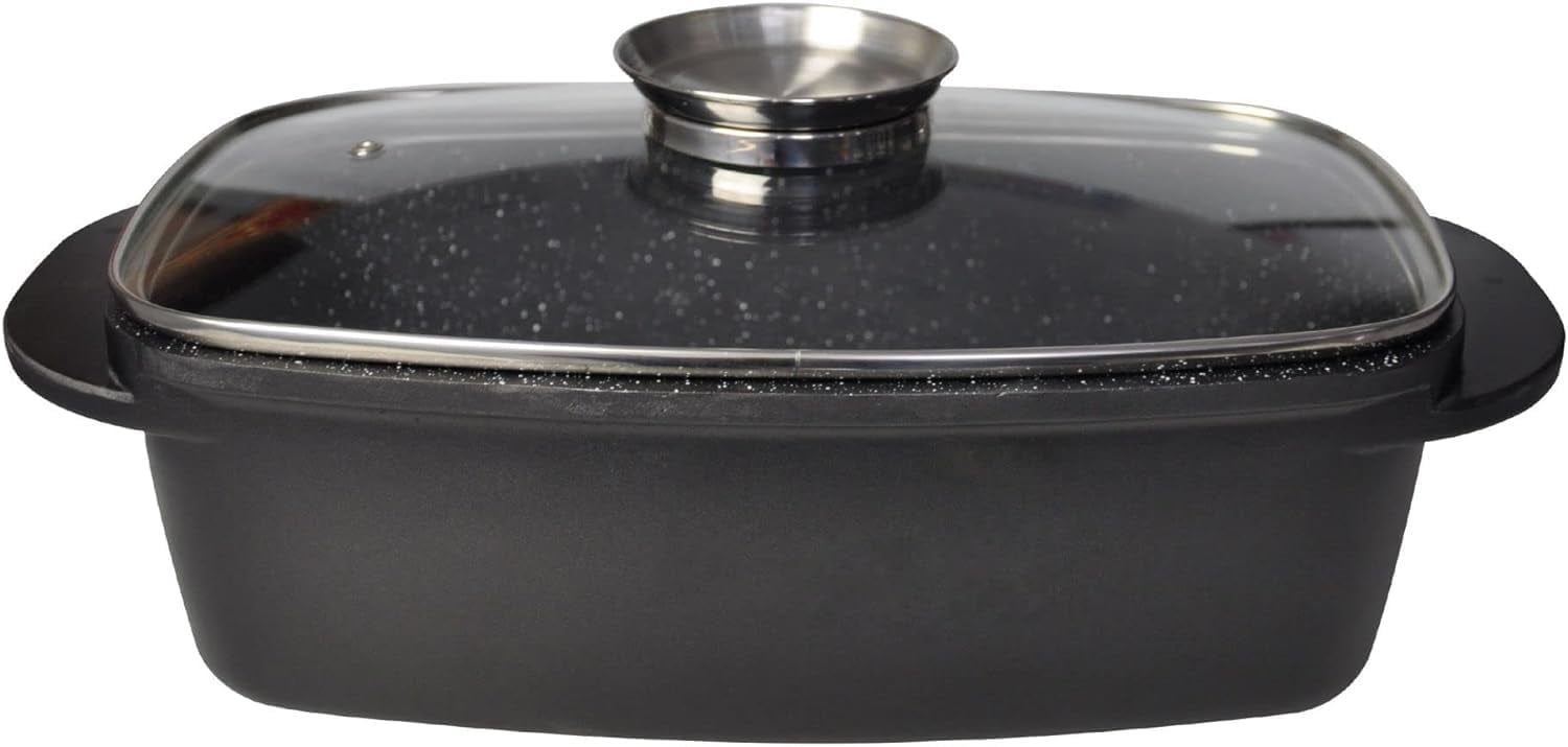 FEELING MALL Aluminum Roasting Pans Nonstick Square Pot with Glass Lid ...