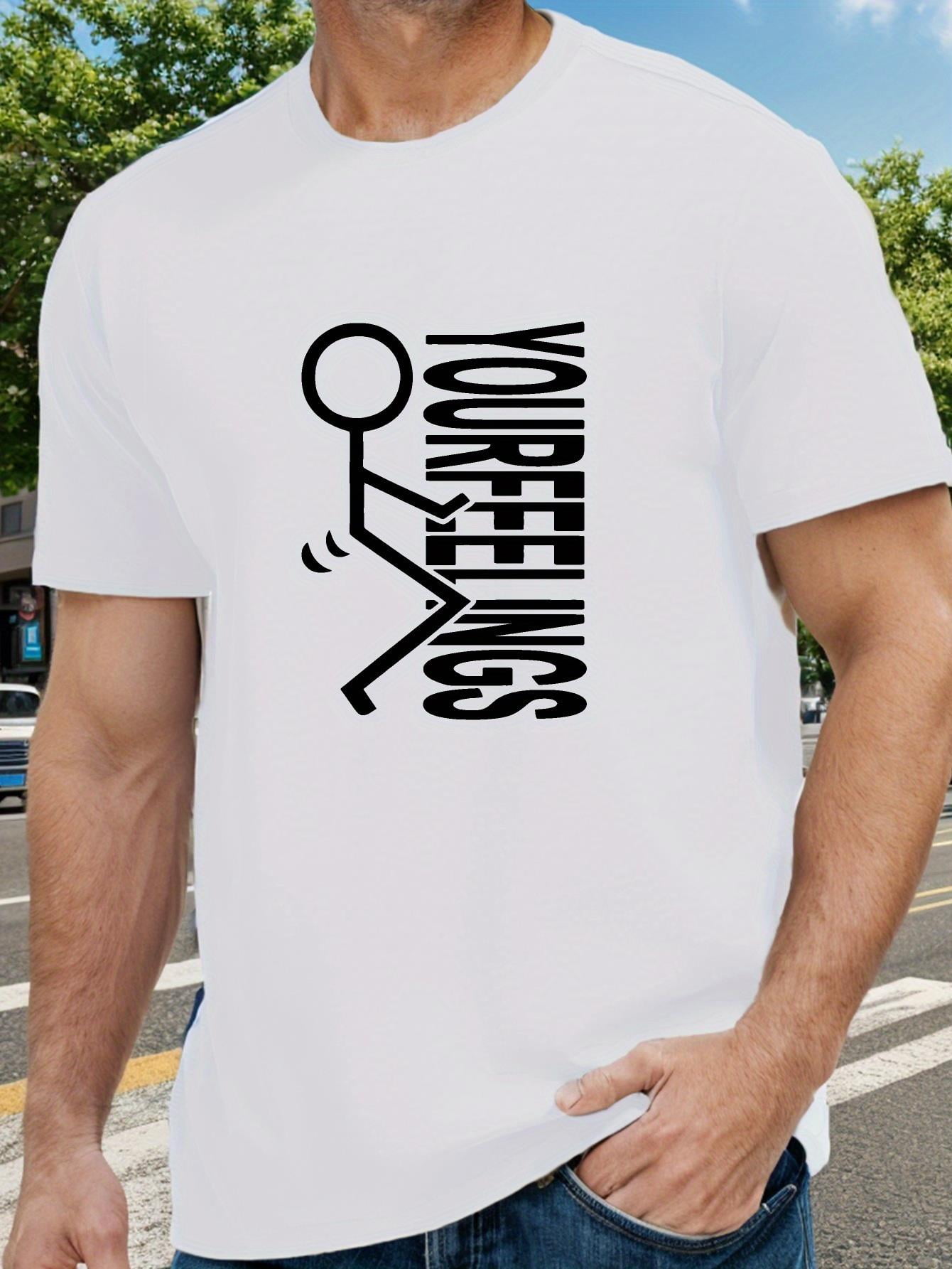 YOUR FEELINGS Stick Figure Print, Men's Round Crew Neck Short Sleeve ...