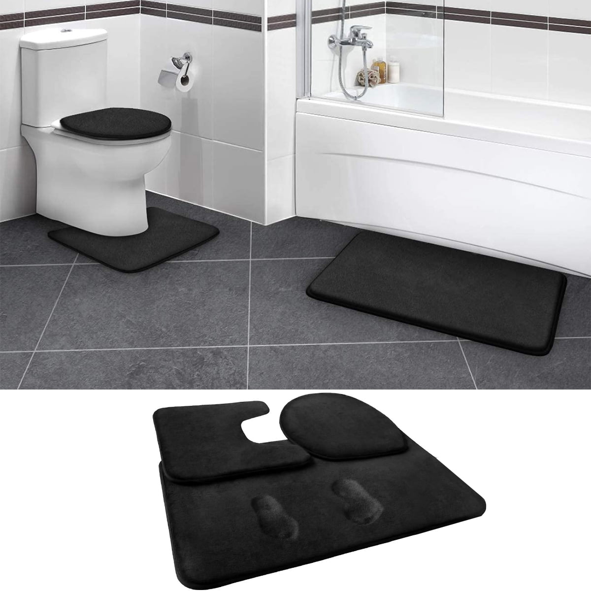 FEELSO Memory Foam Bath Mat Set, 3 Piece Bathroom Rugs Non Slip and ...