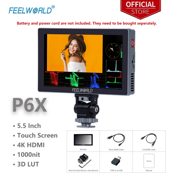 FEELWORLD P6X 5.5 Inch Aluminium DSLR Camera Field Monitor Touch Screen ...