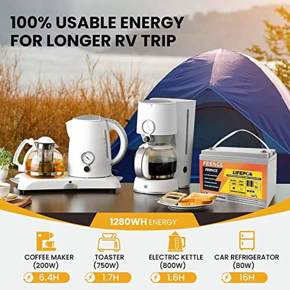 FEENCE 12V 100Ah Bluetooth LiFePO4 Battery, Rechargeable Lithium ...