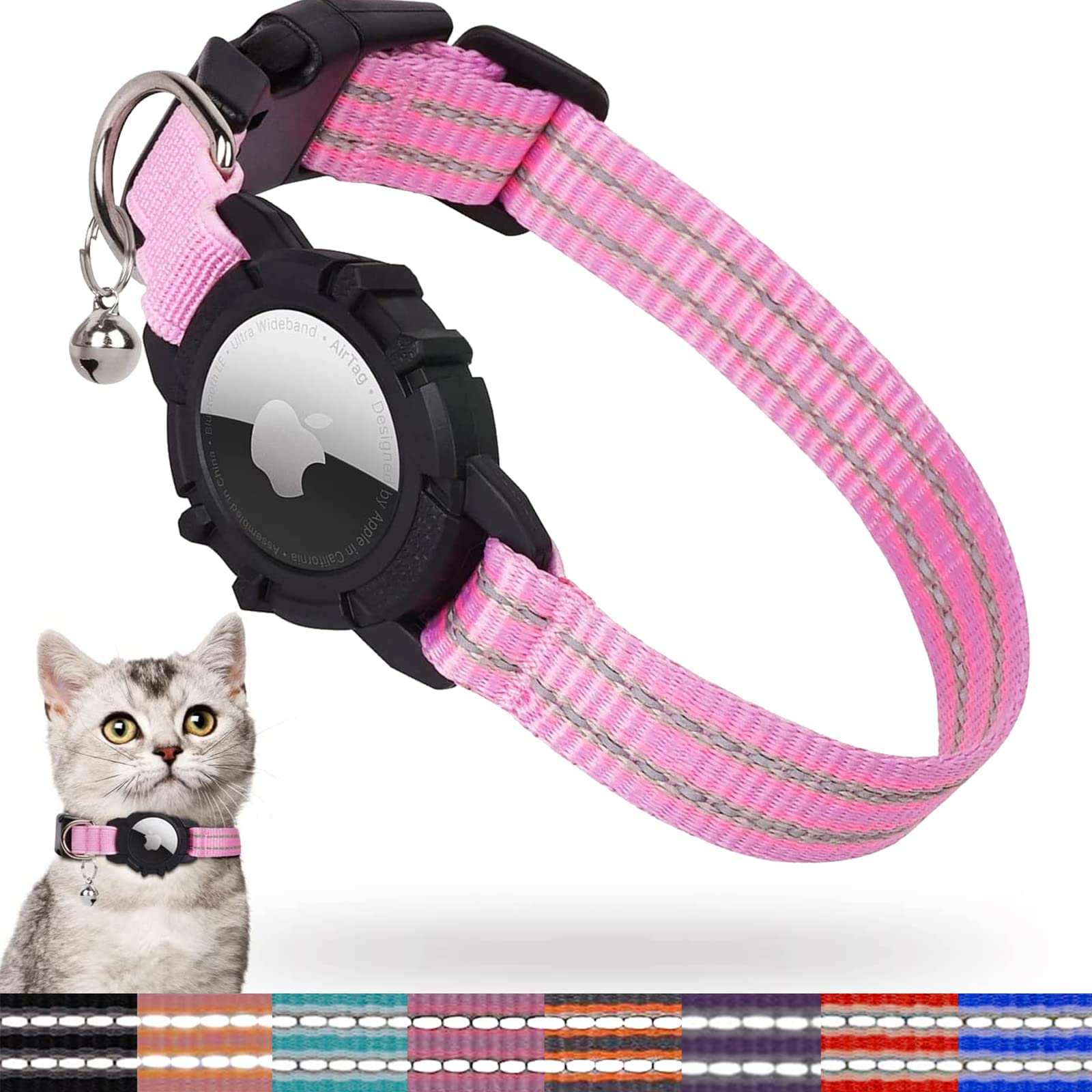 FEEYAR AirTag Cat Collar,Integrated Kitten Collar with Apple AirTag Holder, Reflective GPS Cat ...