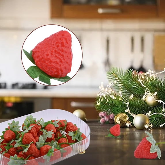 FEFEDFAA-50-Piece Realistic Fake Strawberries with Vivid Stems & Leaves ...