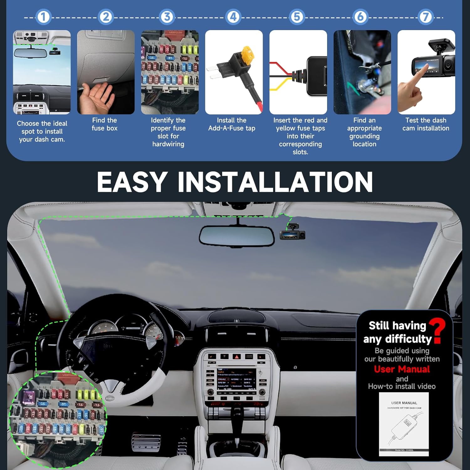 FEFEDFAA-Dash Cam Hardwire Kit with Voltage Indicator for Dash Cam ...