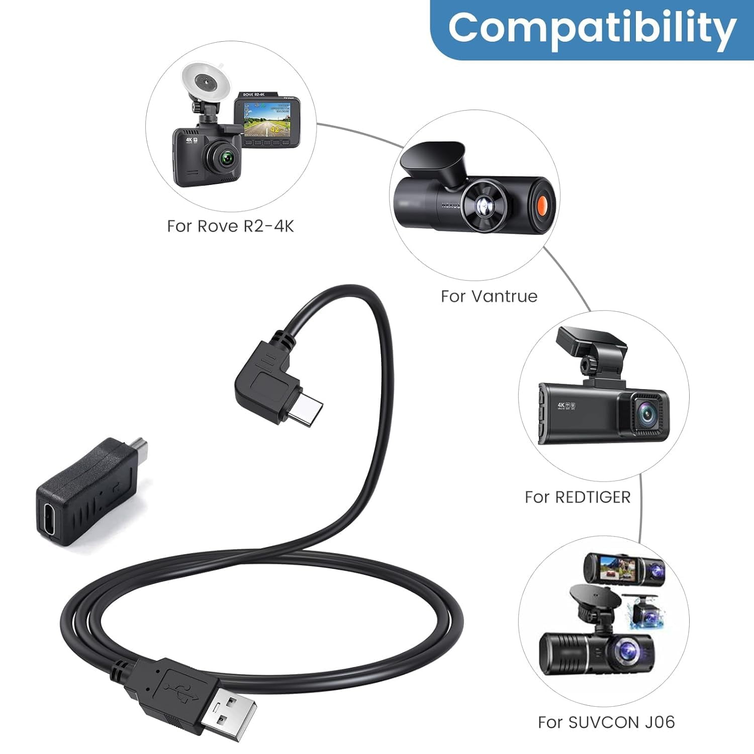 FEFEDFAA-USB C Dash Cam Cable for Rove R2-4K, 11.5 ft Power Cord for ...