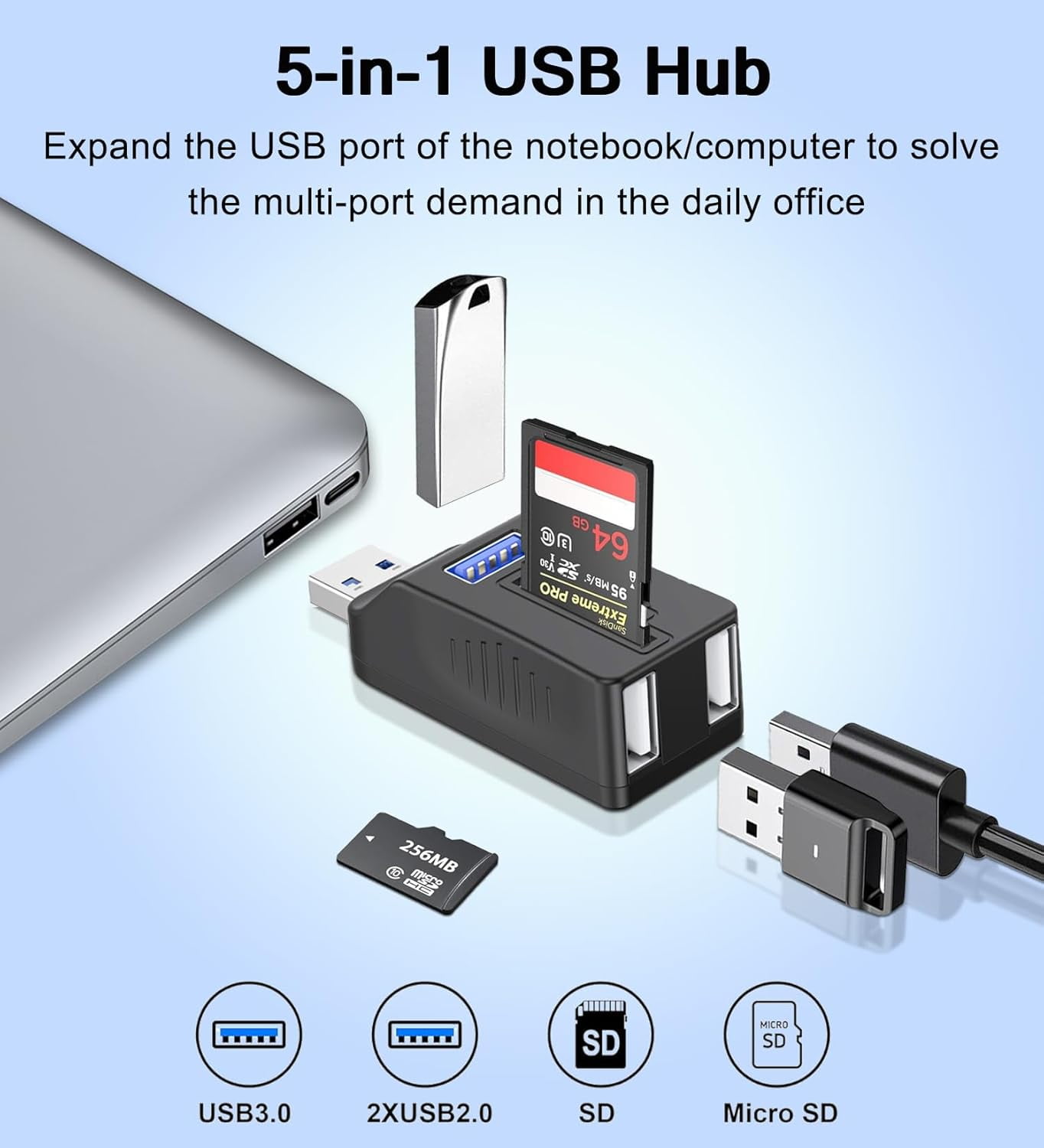 FEFEDFAA-VIENON 5-Port USB 3.0 Hub with SD TF Card Reader, USB Extender ...