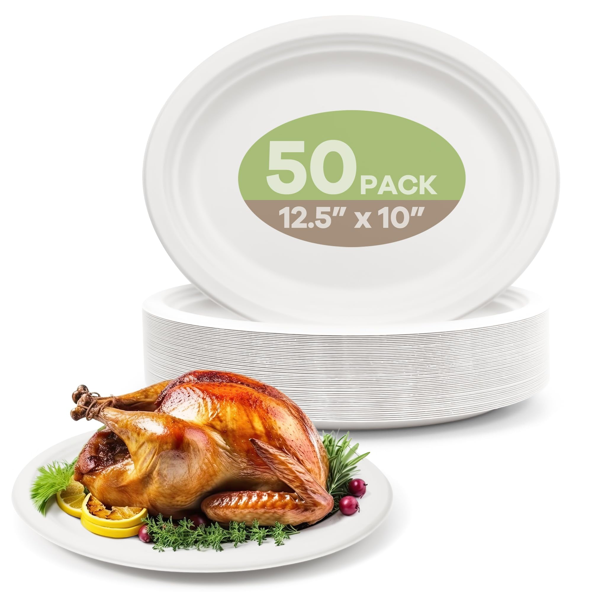FEHHTO 100% Compostable Oval Paper Plates, AFN112.5Inch 50Pack ...