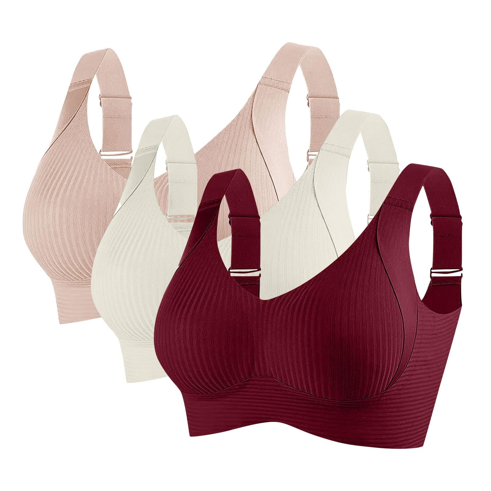 FEIFLY 3-Pack Women Bra Comfortable Transparent Shoulder Strap Wireless ...