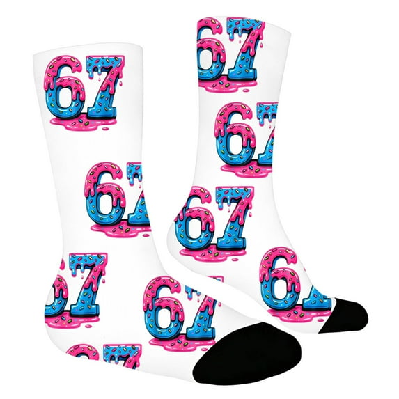 FEIFLY 6 7 Socks Men Women Number Ice Cream Everyday Funny Design ...