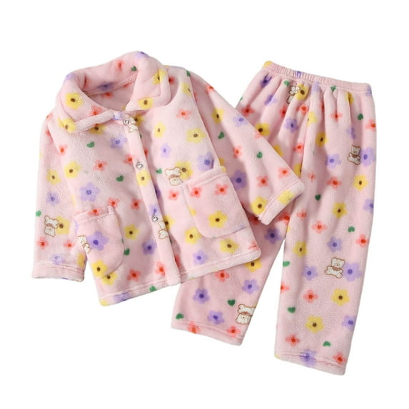 FEIFLY Boys Long Sleeve O-Neck Sleep Shirts Tops Pants Sets Kids Warm Coral Outfits Autumn ...