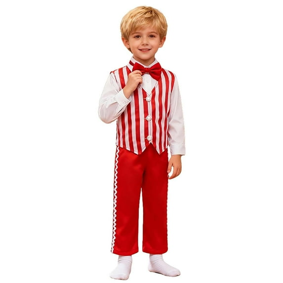 FEIFLY Boys Red White Stripe Pants Dress Outfit Holiday Party Pageant ...