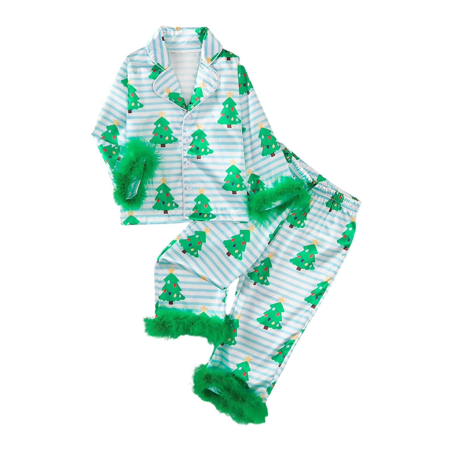 FEIFLY Cartoon Print Long Sleeve Outfit Girls Lapel Shirt Tops Pants ...