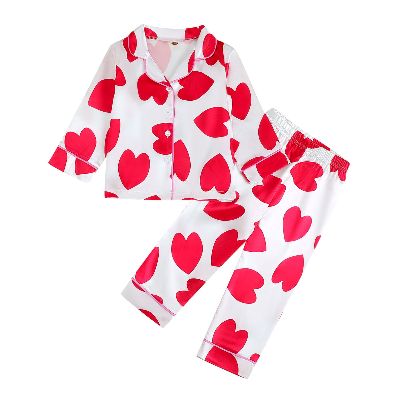 FEIFLY Girls Long Sleeve Outfit Shirts Pants Heart Print Leisure Soft ...