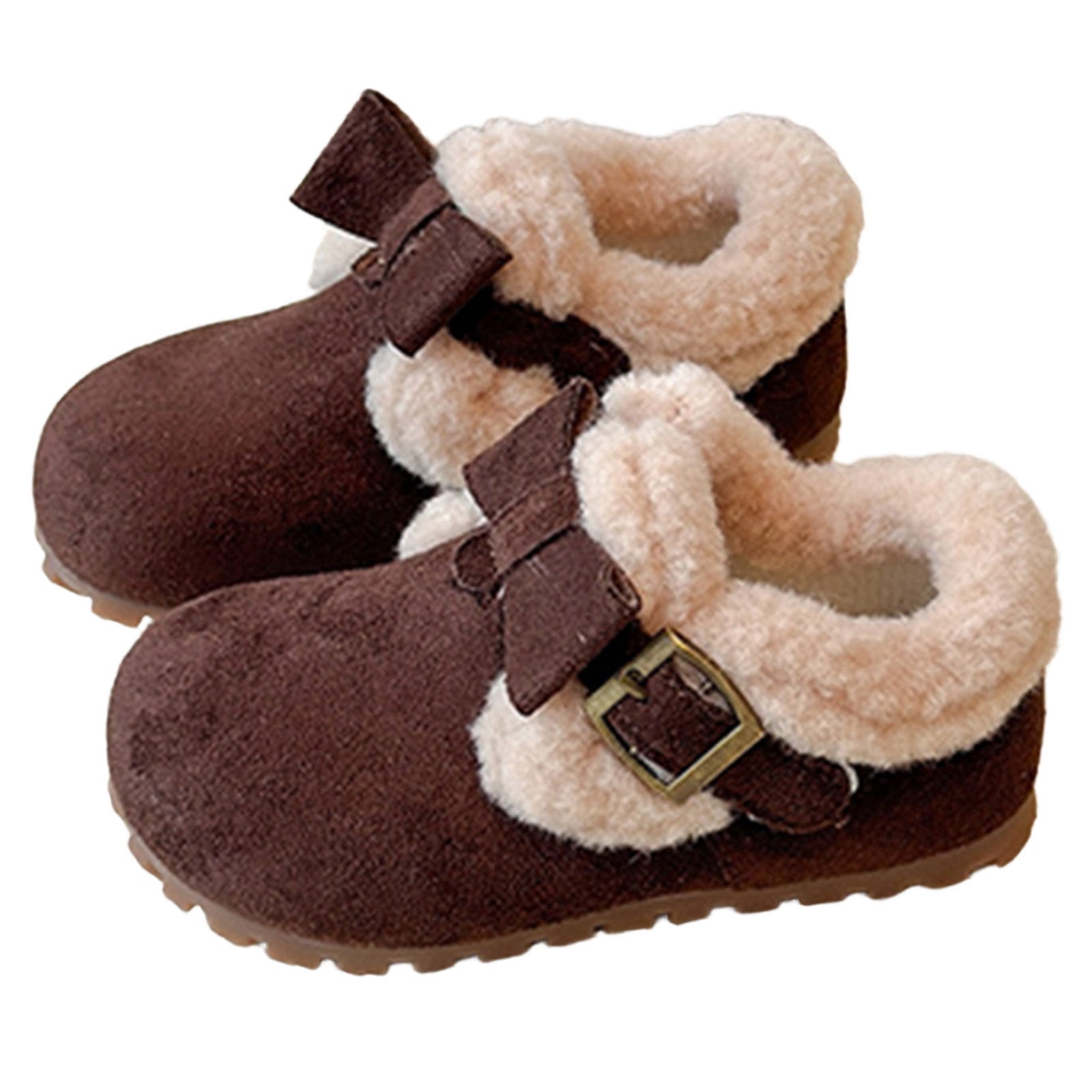 FEIFLY Girls Winter Boots With Bow Detail Fuzzy Ankle Booties Non- Sole ...