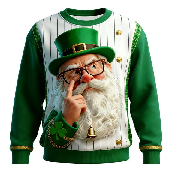 FEIFLY Green Lightweight O-Neck Sweatshirt Mens St. Patrick's Day ...