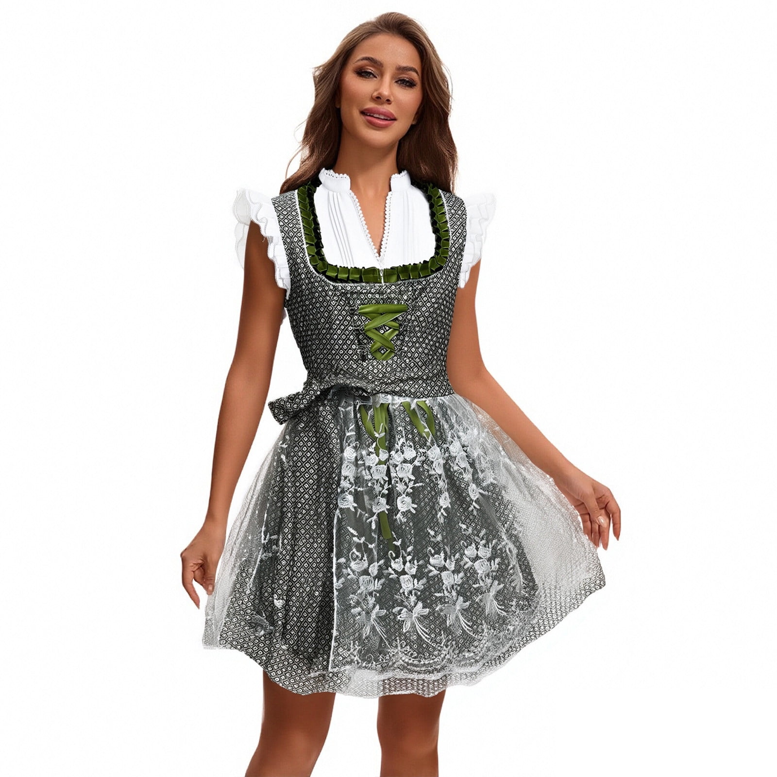 FEIFLY Holiday Womens Dress Short Sleeve V-Neck Dress Stage Performance ...