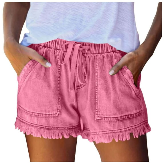 FEIFLY Jeans Denim Bandage Pocket Bottom Tassel Casual Pants Shorts ...