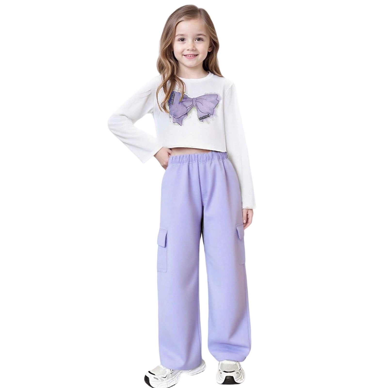FEIFLY Letter Fall Outfits Big Girls Long Sleeve With Cargo Pants ...