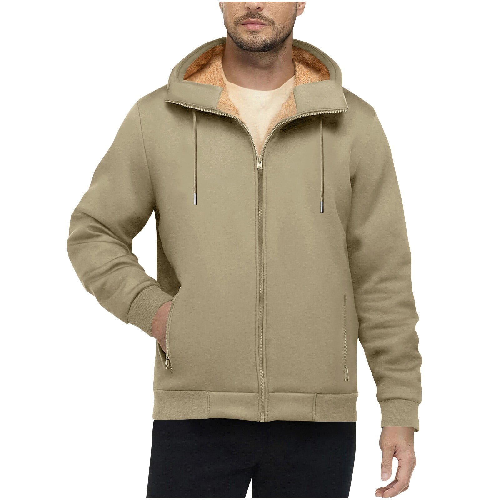 FEIFLY Men Hooded Solid Color Sweatshirt Winter Warm Soft Plush Comfort ...