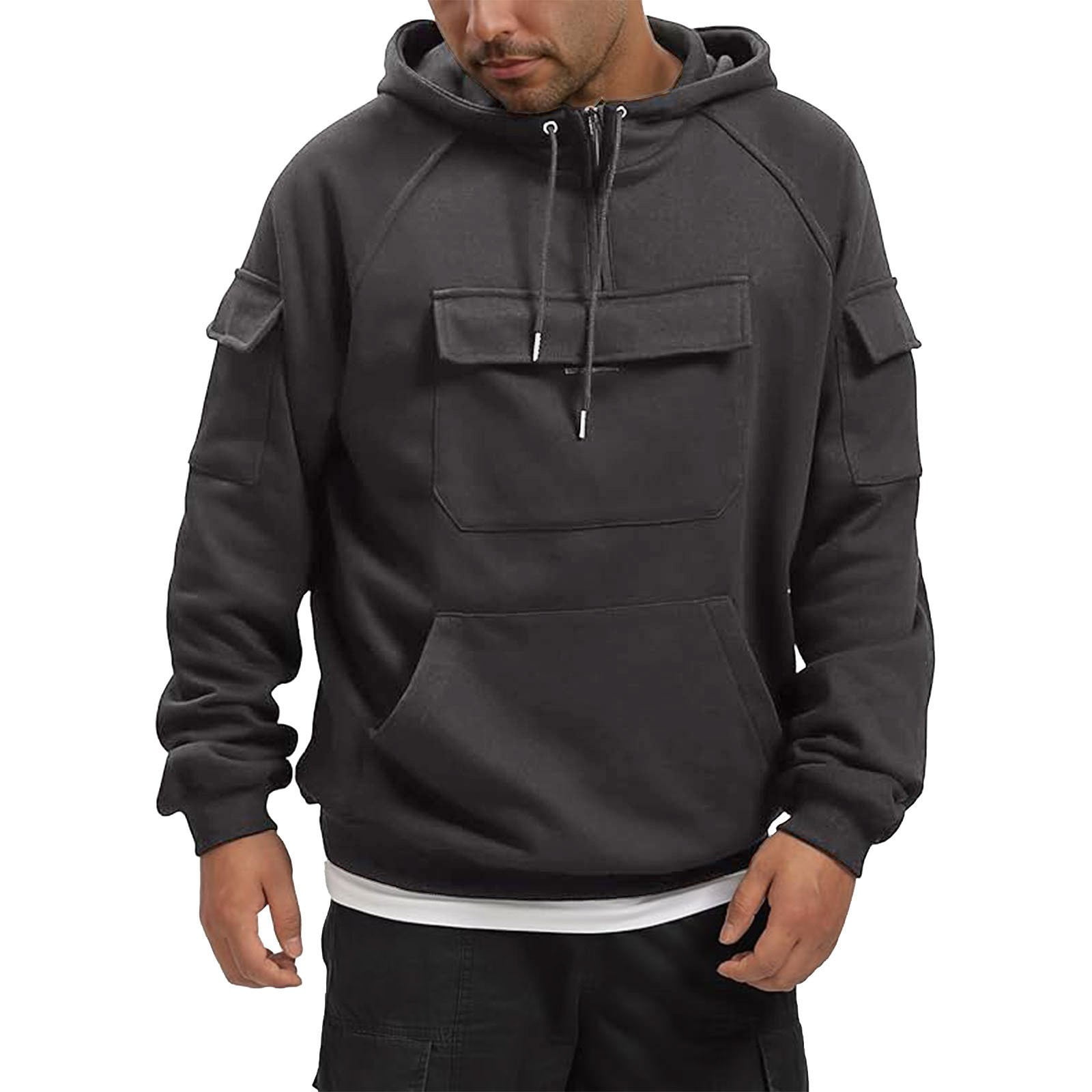 FEIFLY Men's Hooded Sweatshirt Quarter Zip Pullover Workwear Large ...