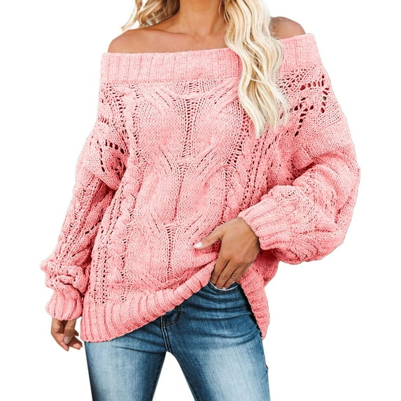 FEIFLY Off Shoulder Tops Womens Long Sleeve Knit Shirt Pullover Sweater ...