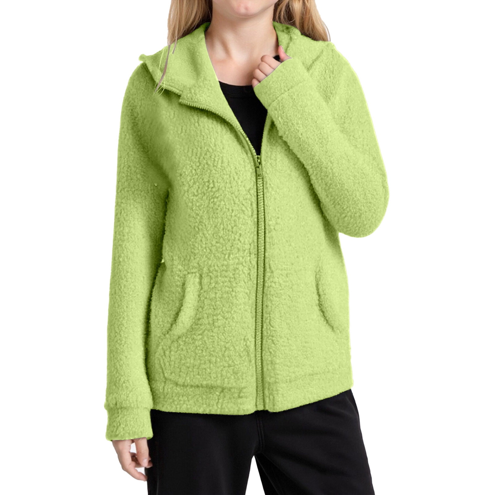 FEIFLY Solid Color Girls Hooded Jacket Autumn Winter Warm Lined Coats ...