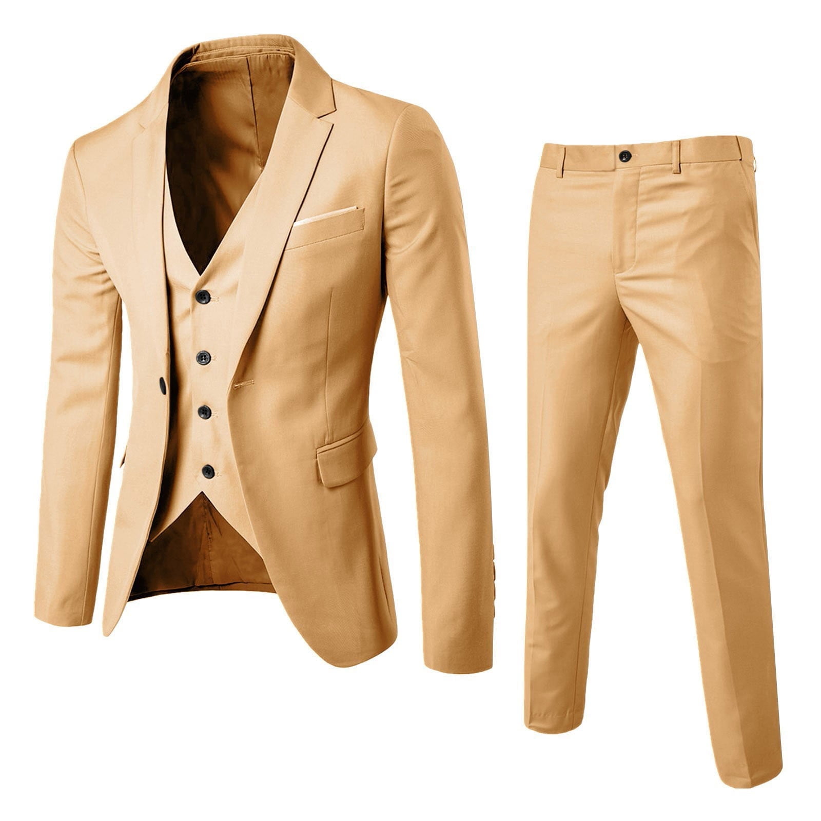 FEIFLY Solid Color Men Suit Slim 3 Piece Suit Business Wedding Party ...