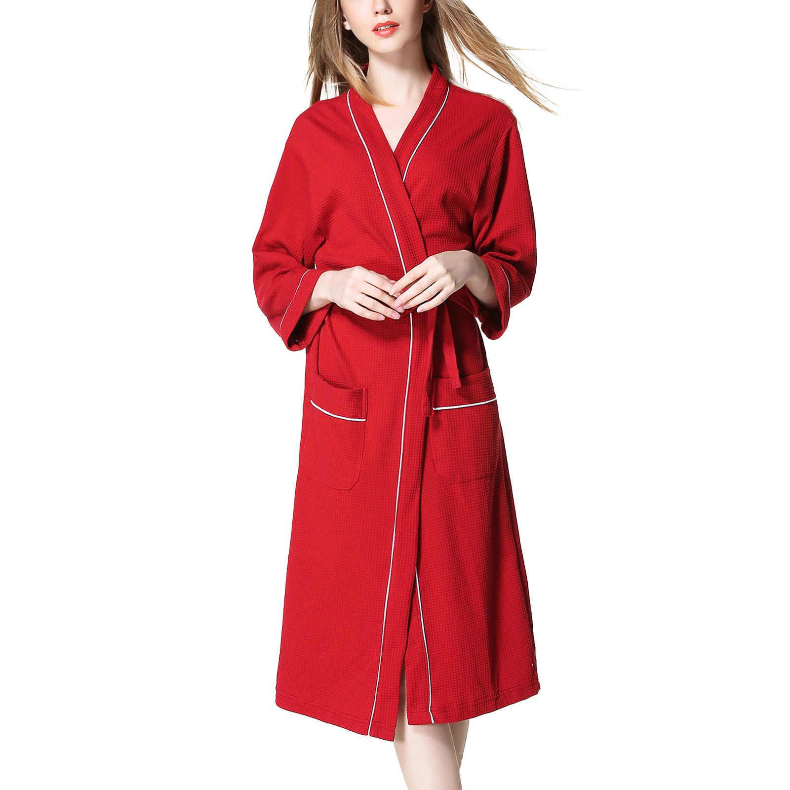 FEIFLY Solid Color Women Kimono Robes Long Knit Bathrobe Comfort ...